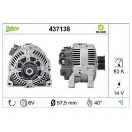 Valeo Generator REMANUFACTURED PREMIUM 437138 14V 80A f&uuml;r MITSUBISHI PEUGEOT (DF-PSA) FIAT CITRO&Euml;N LANCIA A2TB2191 71716608 5705-4U