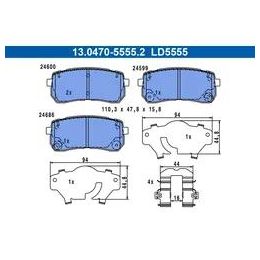 ATE Bremsbelagsatz, Scheibenbremse 13.0470-5555.2 hinten rechts links mit Zubeh&ouml;r f&uuml;r KIA 58302-C5A00