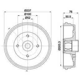Hella Bremstrommel 8DT 355 302-761 hinten rechts links f&uuml;r RENAULT TRUCKS 8200276843 432021782R 8200584555