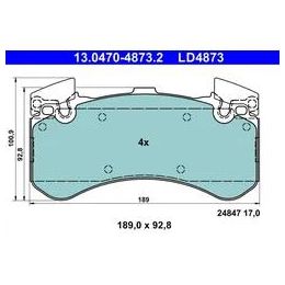 ATE Bremsbelagsatz, Scheibenbremse 13.0470-4873.2 vorne rechts links f&uuml;r VAG 4G0698151F 4H0698151F 4H6698151