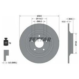 TEXTAR Bremsscheibe PRO 92242703 hinten rechts links voll 303mm f&uuml;r HONGQI MAZDA (CHANGAN) K01126225B KD5H26251 K01126251C