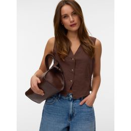 V&eacute;ro Moda Kurzweste VERO MODA "VMCAIA SL VEST WVN NOOS", Damen, Gr. S, chocolate martini, Web, Obermaterial: 90% Baumwolle, 10% Leinen, unifarben, normal, V-Ausschnitt, Westen, Baumwolle mit Leinen, figurbetonte Form