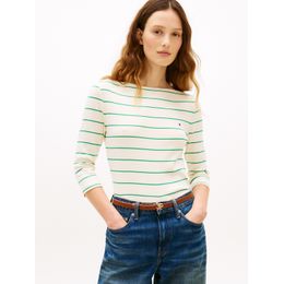 3/4-Arm-Shirt Tommy Hilfiger "NEW CODY SLIM BOAT-NECK", Damen, Gr. S (36/38), fine stp calico, courtside gr&uuml;n, Jersey, Obermaterial: 100% Baumwolle, gestreift, slim fit h&uuml;ftlang, U-Boot-Ausschnitt, abgesteppt, Shirts 3/4-Arm-Shirt, mit Logostickerei