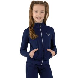 TRIGEMA M&auml;dchen Sweatjacke "TRIGEMA Jacke veredelt mit Kristallsteinen", blau, Gr. 152, Single Jersey, 95% Baumwolle, 5% Elastan, Sweatjacken