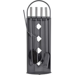Kamingarnitur FIREFIX, grau, B:23cm H:66cm L:14,5cm, Stahl, Reinigungs-Sets