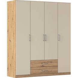 Dreht&uuml;renschrank Rauch "Kleiderschrank Garderobe GAMMA Breiten 91/136/181/226/271/315/360 cm", eiche artisan, beige (champagner), griffe chrom, B:181cm H:210cm T:54cm, Holzwerkstoff, Schr&auml;nke, Dreht&uuml;renschrank, mit Schubladen, verschiedene Griff-Varianten TOPSELLER MADE IN GERMANY