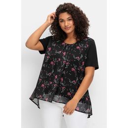 sheego Damen Blusenshirt "Blusenshirt", schwarz, Gr. 46, gebl&uuml;mt, gemustert, mehrfarbig, 95% Viskose, 5% Elasthan, Webware:100% Polyester, Shirts