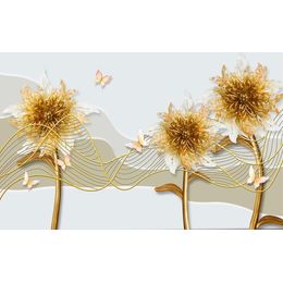 Fototapete papermoon "Muster mit Blumen und Schmetterlingen", bunt, B:4m L:2,6m, Vlies, Tapeten