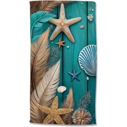 Strandtuch Good Morning "Bali", t&uuml;rkis, B:100cm L:180cm, Velours, Mikrofaser, Handt&uuml;cher, Mikrofaser, Velours, Strandtuch, saugf&auml;hig, 100x180, tropisch, federn