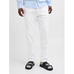 Jack & Jones Stoffhose JACK & JONES "JPSTKANE HYBRID BONDI JOGGER SN", Herren, Gr. M, N-Gr, wei&szlig;, Web, Obermaterial: 80% Baumwolle, 20% Leinen, unifarben, relaxed fit kn&ouml;chellang, Hosen Stoffhose