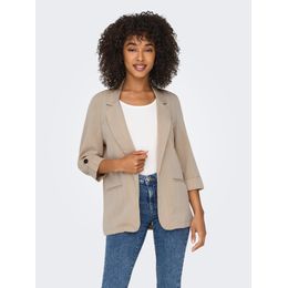 Kurzblazer Only "ONLMARSA 3/4 BLAZER WVN NOOS", Damen, Gr. S, wei&szlig; (safari), Web, Obermaterial: 53% Viskose, 35% Polyester, 12% Nylon, unifarben, loose fit Po-bedeckend, tiefer V-Ausschnitt, Aufschlag, Blazer Kurzblazer, mit Reverskragen