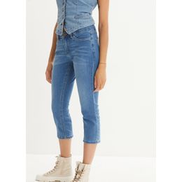 bonprix Damen 7/8-Jeanshellblau used, Gr. 54, Denim/Jeans, Obermaterial: 95% Baumwolle, 4% Polyester, 1% Elasthan, Jeans, Slim fit Passform, schmale