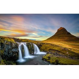 Fototapete papermoon "WASSERFALL-NATUR LANDSCHAFT BERGE GEBIRGE SEE ALPEN XXL", bunt, B:3,5m L:2,6m, Vlies, Tapeten