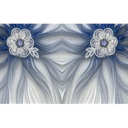 Fototapete papermoon "Muster mit Blumen blau", bunt, B:3,5m L:2,6m, Vlies, Tapeten