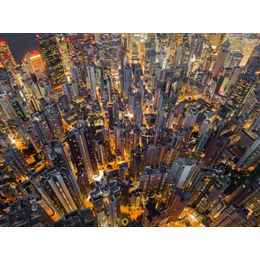 Fototapete papermoon "HONG KONG-VOGEL PERSPEKTIVE SKYLINE NACHT PANORAMA XXL", bunt, B:4,5m L:2,8m, Vlies, Tapeten