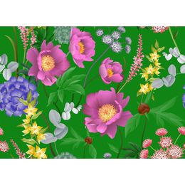 Fototapete papermoon "BLUMEN ABSTRAKT-MUSTER DESIGN ROSEN BLUMEN DECOR RETRO", bunt, B:5m L:2,8m, Vlies, Tapeten