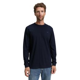 Tom Tailor Herren Langarmshirt, blau, Gr. XXXL, unifarben, Single Jersey, Obermaterial: 100% Baumwolle, Shirts, mit Logo Stickerei