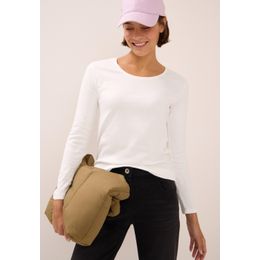 Cecil Damen Langarmshirt "Style Pia"vanillewei&szlig;, Gr. XL, unifarben, Jersey, Obermaterial: 100% Baumwolle, Shirts