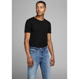 Jack & Jones T-Shirt JACK & JONES "JJEBASIC mit schmaler Passform f&uuml;r jeden Tag", Herren, Gr. L, schwarz, Jersey, Obermaterial: 92% Baumwolle, 8% Elasthan, unifarben, schmal h&uuml;ftlang, Rundhals, gerader Abschluss, Shirts T-Shirt, unifarben, modisch, schmal, Baumwollmischung, Rundhals