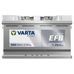 Varta Starterbatterie DYNAMIC EFB 12 V, 80 Ah, 800 A 580500080K262 12V 80Ah 800A f&uuml;r VW LAND ROVER FIAT AUDI TOYOTA NISSAN BMW LR018608 000915105ED 28
