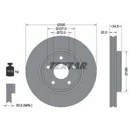 TEXTAR Bremsscheibe PRO 92274803 vorne rechts links au&szlig;enbel&uuml;ftet 330mm f&uuml;r JEEP 52124762AC 52124762AB K2AMV4762AC