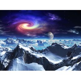 Fototapete papermoon "PLANETEN-FUTURISTISCH WELTRAUM MOON GALAXIE UNIVERSUM", bunt, B:4m L:2,6m, Vlies, Tapeten