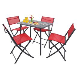 Garten-Essgruppe Vcm "5 tlg. Bistroset Balkonset Gartenset Sumila 80x55", rot, B:45cm T:46cm, Obermaterial: 80% Textilmaterial TEXMAT. 20% Metall MT., Sitzm&ouml;bel-Sets