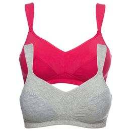 B&uuml;gel-BH bonprix "BH ohne B&uuml;gel mit Baumwolle (2er Pack)", Damen, Gr. 95, Cup B, hibiskuspink, hellgrau meliert, Obermaterial: 95% Baumwolle, 5% Elasthan. Futter: 100% Baumwolle, BHs B&uuml;gel-BH, im praktischen 2er Pack, mit breiten, verstellbaren Tr&auml;gern