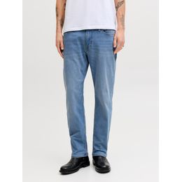 Jack & Jones Straight-Jeans JACK & JONES "JJICLARK JJORIGINAL SQ 2", Herren, Gr. 30, L&auml;nge 34, blau denim, Denim/Jeans, Obermaterial: 76% Baumwolle, 22% Polyester, 2% Elasthan, Abriebeffekte, straight fit lang, Jeans Straight-Jeans, Baumwollmischung, straight fit