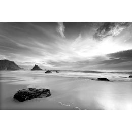 Fototapete papermoon "Strand Schwarz & Wei&szlig;", schwarz (schwarz, wei&szlig;), B:3,5m L:2,6m, Vlies, Tapeten