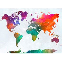 Livingwalls Fototapete LIVING WALLS "Designwalls Global Map", bunt (bunt, grau), B:3,5m L:2,55m, Vlies, Tapeten, Vlies, Wand, Schr&auml;ge, Decke