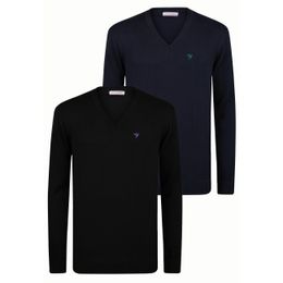 V-Ausschnitt-Pullover FELIX HARDY "Pullover mit V-Ausschnitt 2er-Pack", Herren, Gr. M, schwarz, navy, 100% Baumwolle, Pullover