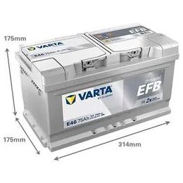 Varta Starterbatterie DYNAMIC EFB 12 V, 75 Ah, 730 A 575500073K262 12V 75Ah 730A f&uuml;r FORD GK2T-10655-EC GK2T-10655-EB CC1T-10655-BA