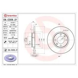 Brembo Bremsscheibe 08.C308.21 hinten rechts links voll 268mm f&uuml;r PEUGEOT (DF-PSA) CITRO&Euml;N VAUXHALL OPEL DS 1670945780 YL01522880