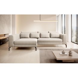 Ecksofa Home Affaire "Cross, mit softem Sitz, L-Form, wendbare Zierkissen, Breite 284 cm", beige, B:284cm H:82cm T:172cm, 92% Polyester / 8% Nylon, Sofas, Ecksofa, Couch mit vielen Kissen, stylische Kreuznaht, elegante Metallf&uuml;&szlig;e