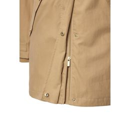 Outdoorjacke French Connection, Gr. S (36/38), beige, Web, Obermaterial: 68% Baumwolle, 32% Polyamid. Futter: 85% Polyester, 15% Baumwolle. &Auml;rmelfutter: 100% Polyester, unifarben, figurumspielend ca. Mitte Oberschenkel, mit Druckknopf, Jacken Outdoorjacke, Saumschlitz mit Druckkn&ouml;pfen auf der R&uuml;ckseite