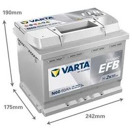 Varta Starterbatterie DYNAMIC EFB 12 V, 60 Ah, 640 A 560500064K262 12V 60Ah 640A f&uuml;r VW SUZUKI DACIA PEUGEOT AUDI TOYOTA MERCEDES-BENZ NISSAN OPEL GRE