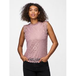 Spitzentop Pieces "PCOLLINE", Damen, Gr. L, rosa (woodrose), Spitze, Obermaterial: 90% Nylon, 10% Elasthan, unifarben, figurumspielend normal, Rundhals, Spitze, Tops Spitzentop