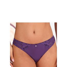 Lascana Damen Tanga "Flora", Gr. 44, lila, Spitze, Obermaterial: 89% Polyamid, 11% Elasthan, Unterhosen, hinten aus leicht transparenter Spitze