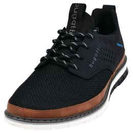 Bugatti Herren Schn&uuml;rschuh, Gr. 45, schwarz, Lederimitat, Textil, Schuhe, mit Lochmuster, Freizeitschuh, Halbschuh, Schn&uuml;rschuh