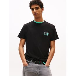 T-Shirt Tommy Jeans "TJM SLIM POP COLOR FLAG TEE EXT", Herren, Gr. XL, schwarz, Single Jersey, Obermaterial: 100% Baumwolle, unifarben, regular fit normal, Rundhals, eingesetzt abgesteppte Kante, Shirts T-Shirt, Mit Rundhalsausschnitt