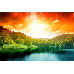Fototapete papermoon "Waldsee", bunt, B:5m L:2,8m, Vlies, Tapeten