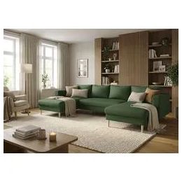 Wohnlandschaft Trendmanufaktur "Amazing, wahlw. mit Schlaffunktion & Bettkasten, Fu&szlig; Buche lackiert", dunkelgr&uuml;n, B:305cm H:81cm T:161cm, Sofas, Wohnlandschaft, Sofa in U-Form, in Cord oder Struktur, Breite 305 cm