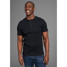 Bruno Banani Herren Henleyshirt, schwarz, Basic, Gr. XXL, unifarben, Rippware, Obermaterial: 95% Baumwolle, 5% Elasthan, Shirts, in elastischer