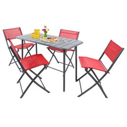Garten-Essgruppe Vcm "5 tlg. Bistroset Balkonset Gartenset Sumila 110x55", rot, B:110cm T:55cm, Obermaterial: 80% Textilmaterial TEXMAT. 20% Metall MT., Sitzm&ouml;bel-Sets