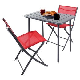 Garten-Essgruppe Vcm "3 tlg. Bistroset Balkonset Gartenset Metall Sumila", rot, B:80cm T:55cm, Obermaterial: 80% Textilmaterial TEXMAT. 20% Metall MT., Sitzm&ouml;bel-Sets