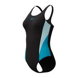 Badeanzug Speedo, Damen, Gr. 38, N-Gr, schwarz (blk, ltblu), Obermaterial: 80% Polyamid, 20% Elasthan, Badeanz&uuml;ge Badeanzug, schnell trocknend