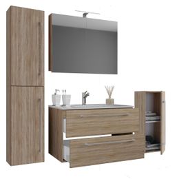 Waschtisch Vcm "5-tlg. Waschplatz Waschtisch Badinos Schublade SC", braun (sonoma, eiche), B:126cm T:46cm, Waschtische, Waschtisch
