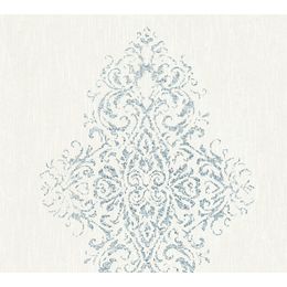 Textiltapete ARCHITECTS PAPER "Luxury wallpaper", wei&szlig; (wei&szlig; silberfarben blau), B:0,53m L:10,05m, Viskose, Vlies, Tapeten, Textil Tapete Barock Metallic Effekt Tapeten Wohnzimmer Schlafzimmer