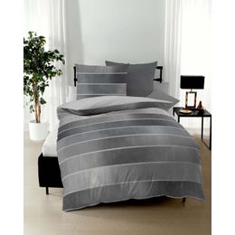 Wendebettw&auml;sche Kaeppel "TIMELESS 100% Baumwolle", grau (zinn), B/L: 155cm x 220cm, 1 Stk., 1 Stk., Feinbiber, B/L: 80cm x 80cm, 2 Stk., Feinbiber, Obermaterial: 100% Baumwolle, Bettw&auml;sche, Wendebettw&auml;sche, mit breiten Streifen, Wendeoptik, Markenrei&szlig;verschluss